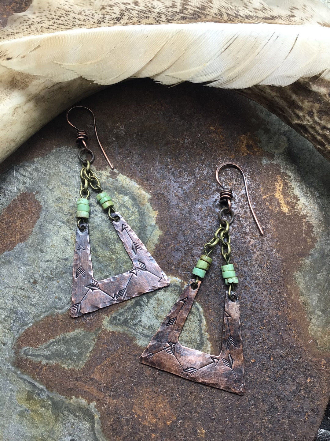 Fun Copper Arrow Embossed Rustic Earrings by Weathered Soul - Etsy