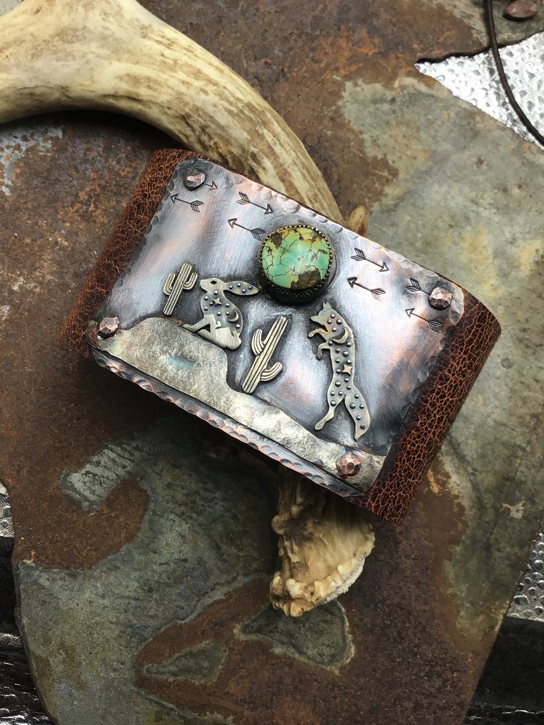 Fox and the Rabbit Leather Wide Cuff With Royston Turquoise and ...