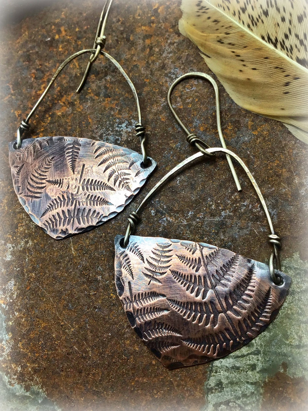 Beautiful Fern Embossed Foliage on Rustic Copper With Sterling ...