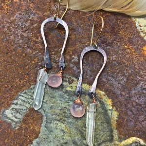 Copper Arches With Pink Chalcedony and Raw Quartz With Bronze - Etsy