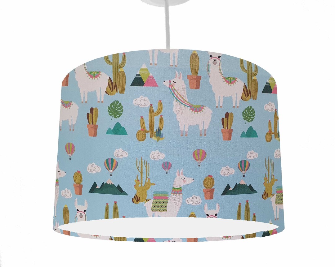 Llama Lamp Shade Blue, Cactus and Llama Nursery Decor, Llama Baby Gift ...
