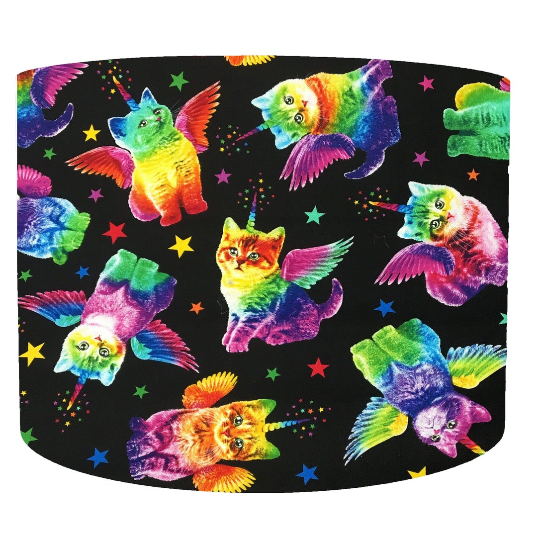 Rainbow Cat Lampshade, Ombre Rainbow Fabric Light Shade, Kitsch Cat ...