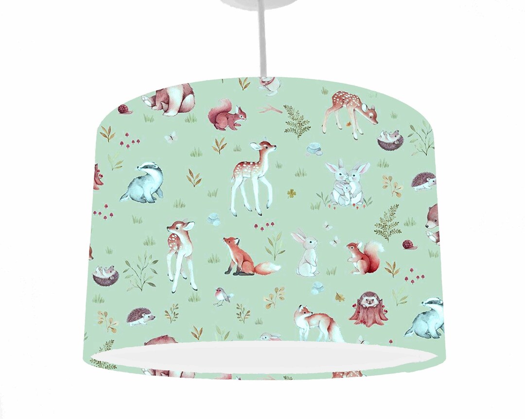 Green Woodland Animal Lampshade, Forest Animal Nursery Lampshade, Baby ...