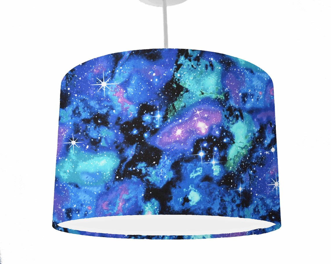 Galaxy and Stars Lampshade Blue, Space Themed Bedroom Side Table ...