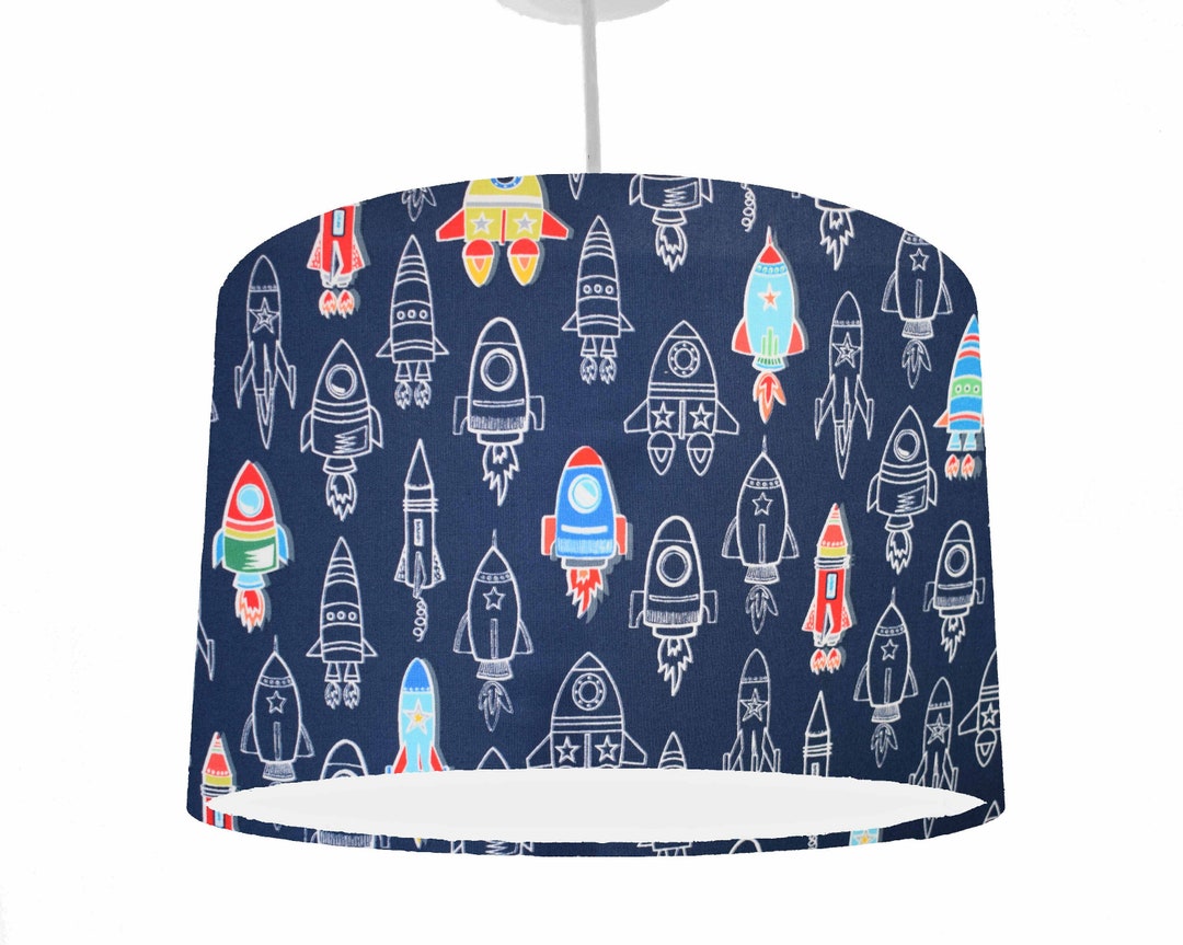 Rocket Lampshade Navy Blue Space Design Lampshade, Outer Space Bedroom ...