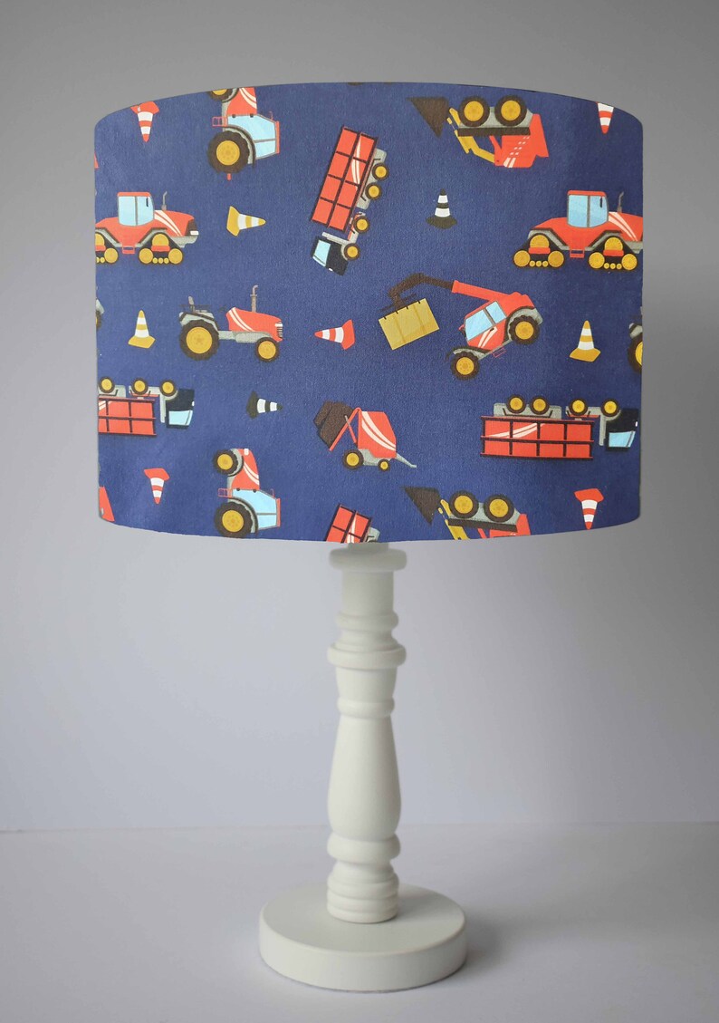 Transport Decor for Kids Lampshade, Construction Vehicles, Boys Bedroom ...