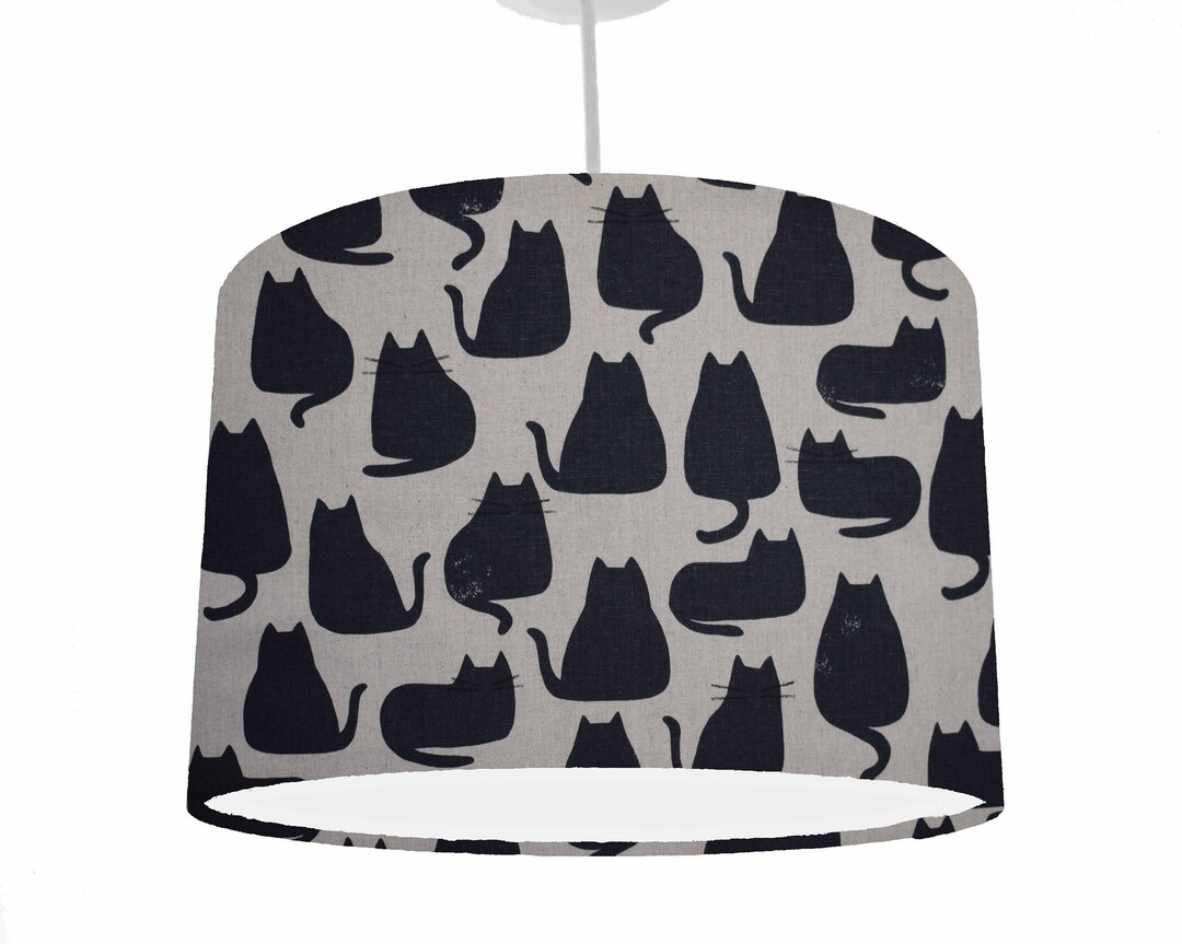 Cat Lampshade for Table Lamp, Black Cat Silhouette, Linen Lampshade ...