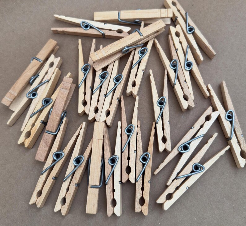 24 Vintage Wooden Spring Loaded Clothes Pins - Approximately 3" Long ...