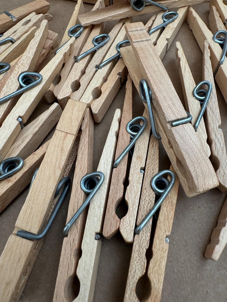 24 Vintage Wooden Spring Loaded Clothes Pins - Approximately 3" Long ...