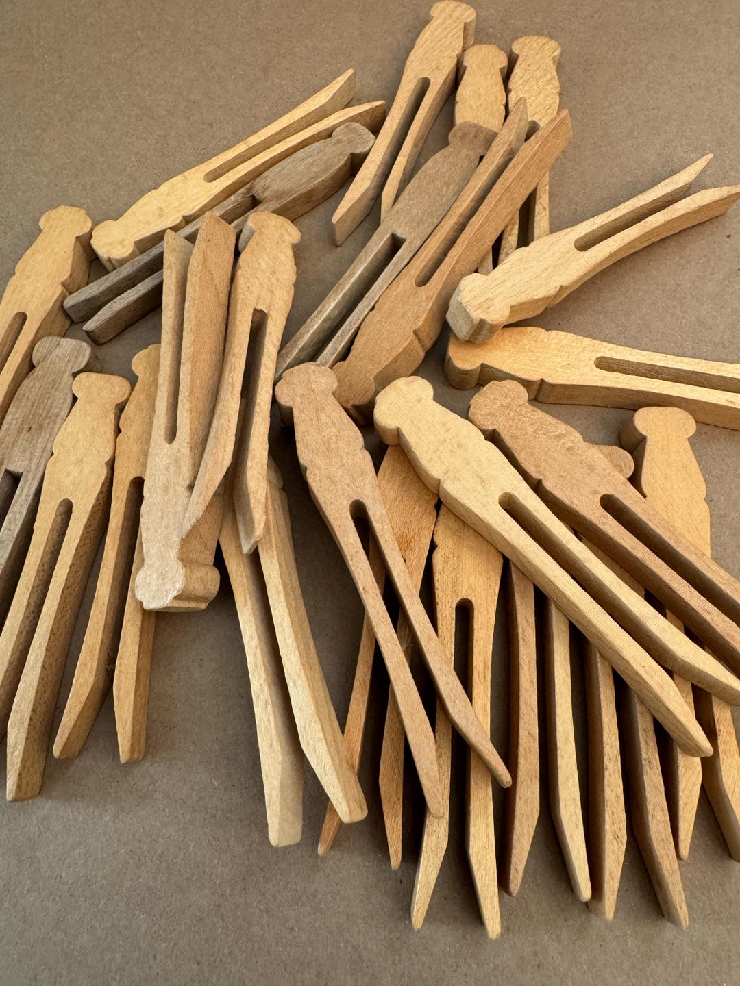 Vintage Wooden Clothespins - Flat Style, Rustic Laundry Decor, Set of ...