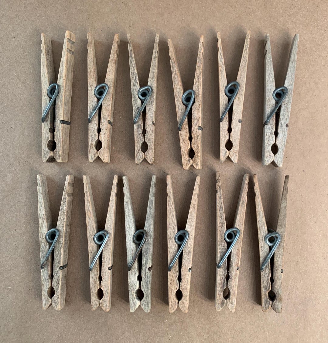 12 Vintage Wooden Spring Loaded Clothes Pins - Approximately 3.25" Long ...