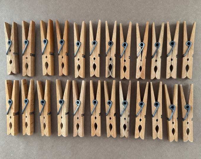 24 Vintage Wooden Spring Loaded Clothes Pins - Approximately 3" Long ...