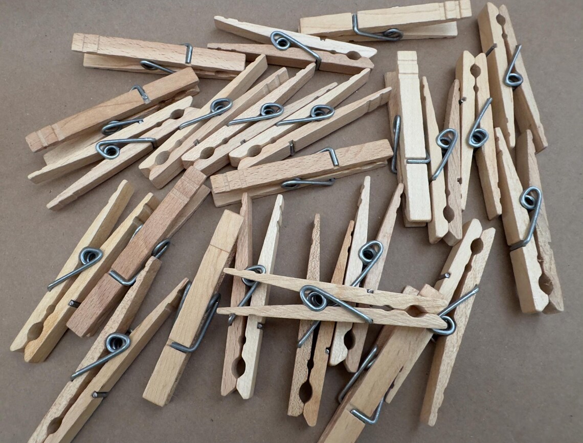 24 Vintage Wooden Spring Loaded Clothes Pins - Approximately 3" Long ...