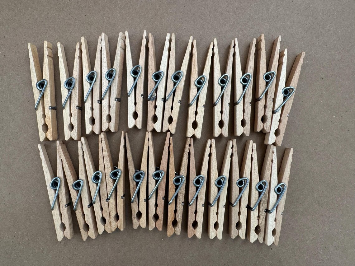 24 Vintage Wooden Spring Loaded Clothes Pins - Approximately 3" Long ...