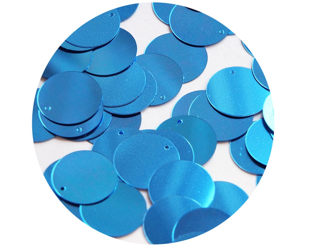 Round Flat Sequin 20mm Top Hole Sky Blue Metallic. Couture Paillettes ...
