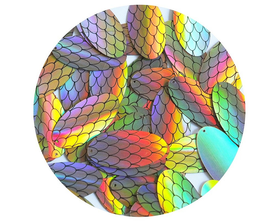 Oval Sequin 1.5" Black Gold Fish Scale Effect Print Lazersheen ...