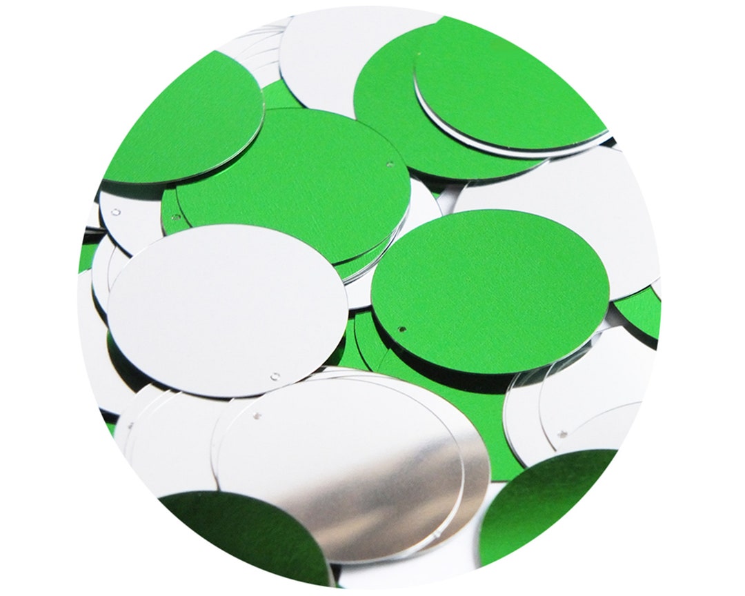 Round Flat Sequin 40mm Green Silver Shiny Metallic Reversible. Couture ...