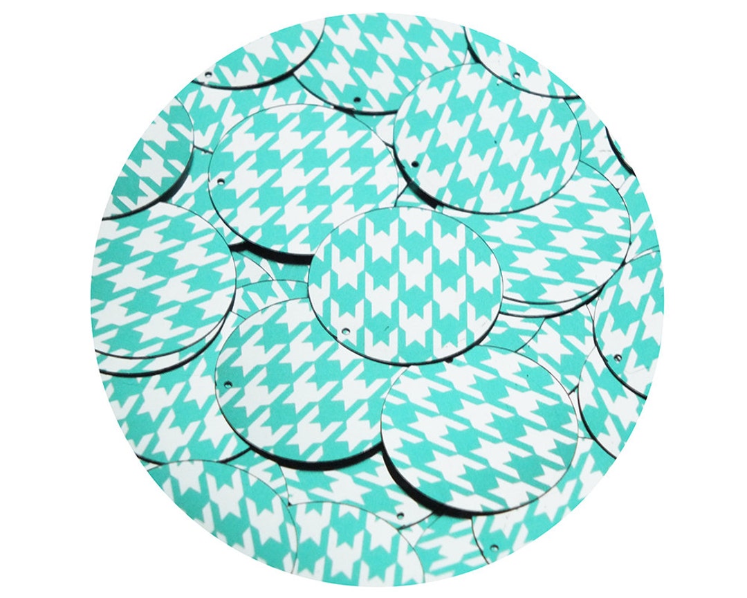 Sequin Teal Silver Houndstooth Pattern Round 30mm Couture Loose ...