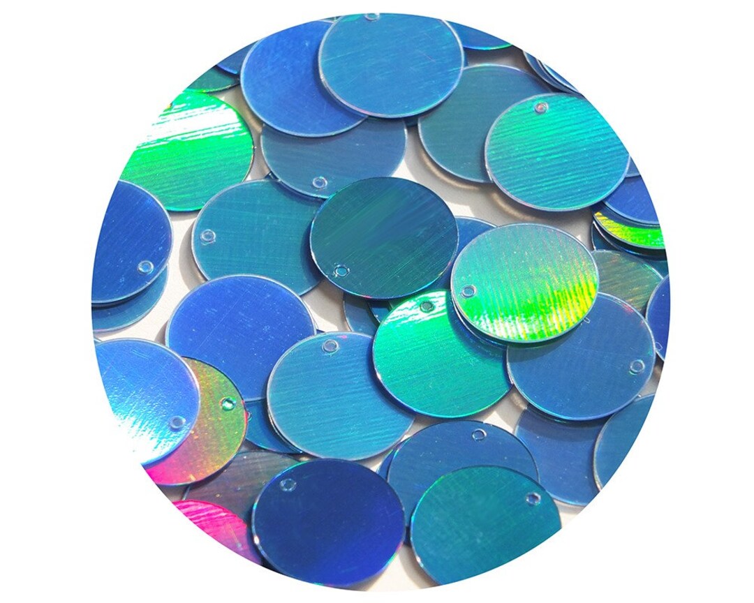 Round Flat Sequin 20mm Top Hole Light Blue Lazersheen Rainbow ...