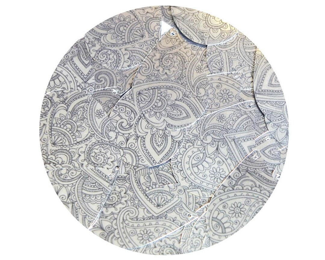 Sequin Teardrop 1.5" Mehndi Henna Style Print Black Silver Metallic - Etsy