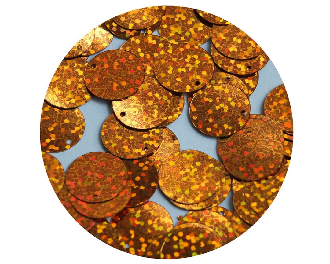 Round Flat Sequin 20mm Top Hole Copper Orange Hologram Glitter Sparkle ...