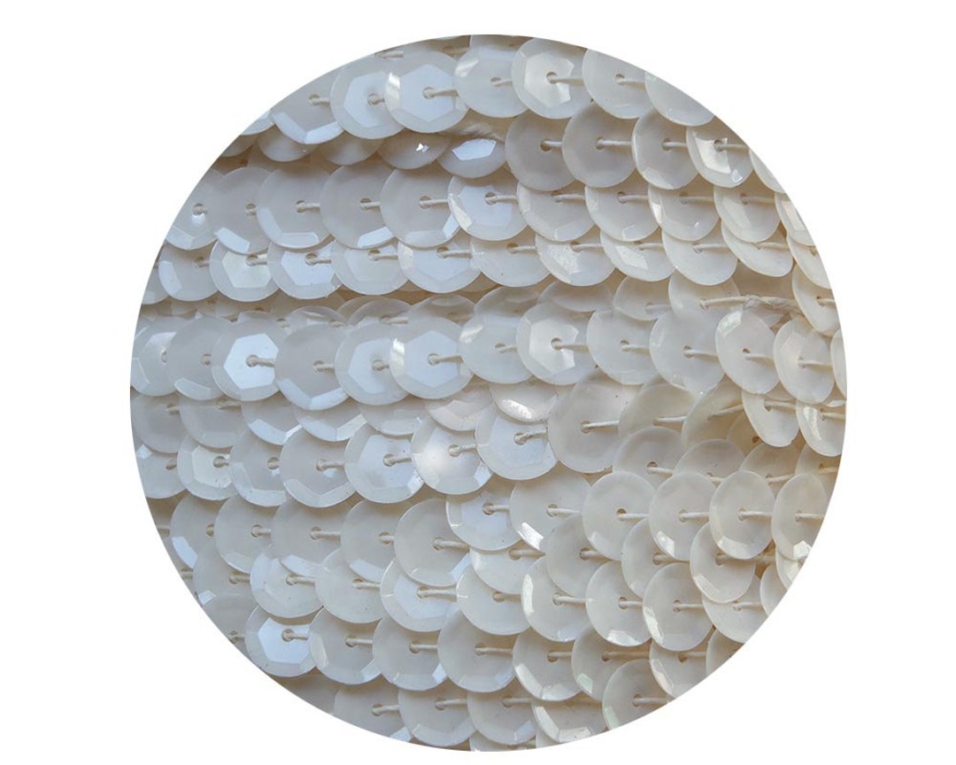 Sequin Trim Opaque Ivory Bone - 8mm Cup Facet Stitched Sequins by the Yard. 15 Feet. Made in USA ...