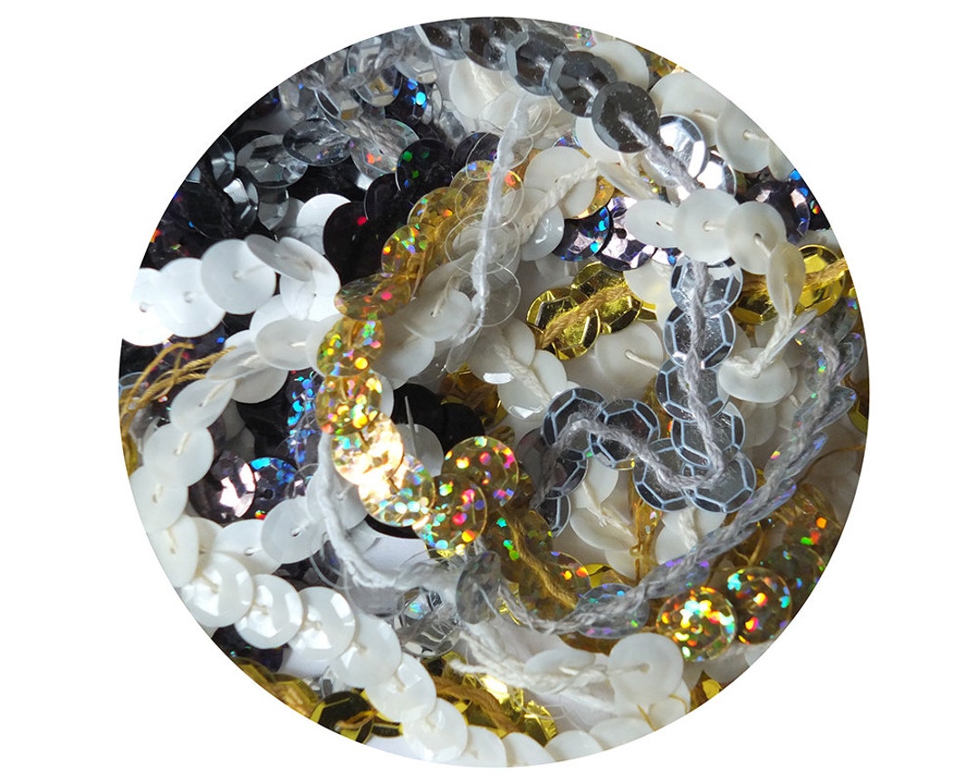 Sequin Trim Sampler 8mm Cup Sequins Colors: White Black Gold Silver 10 ...