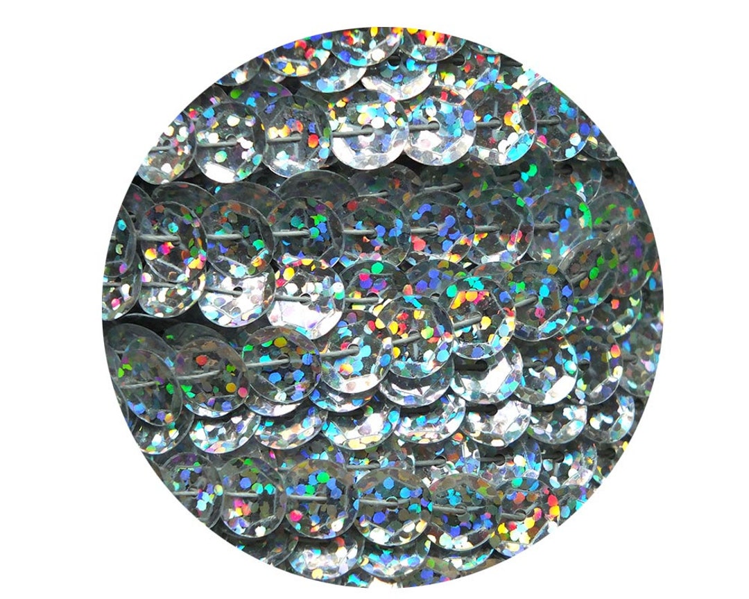 Sequin Trim Ultra Silver Hologram Reflective Rainbow Metallic - 8mm Cup ...