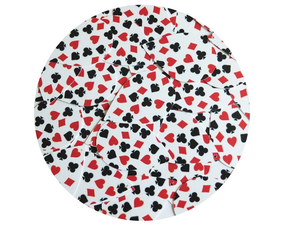 Teardrop Sequin 1.5" Playing Card Clubs Hearts Spades Diamonds White ...