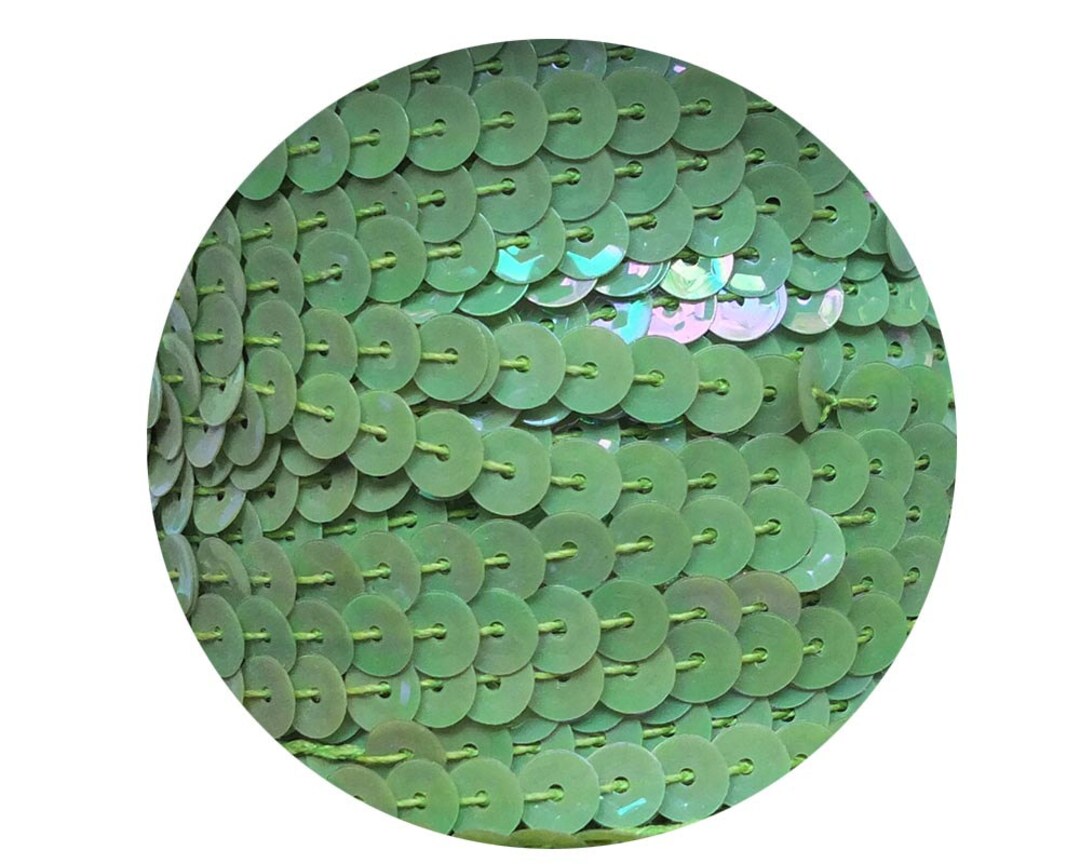 Sequin Trim 5mm Cup Facet Opaque Avocado Green Rainbow Iris Iridescent Flat Stitched Sequin ...