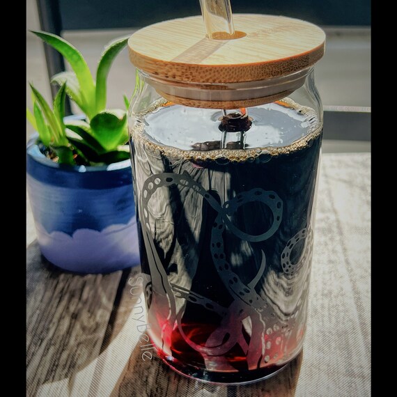 Octopus Etched Glass