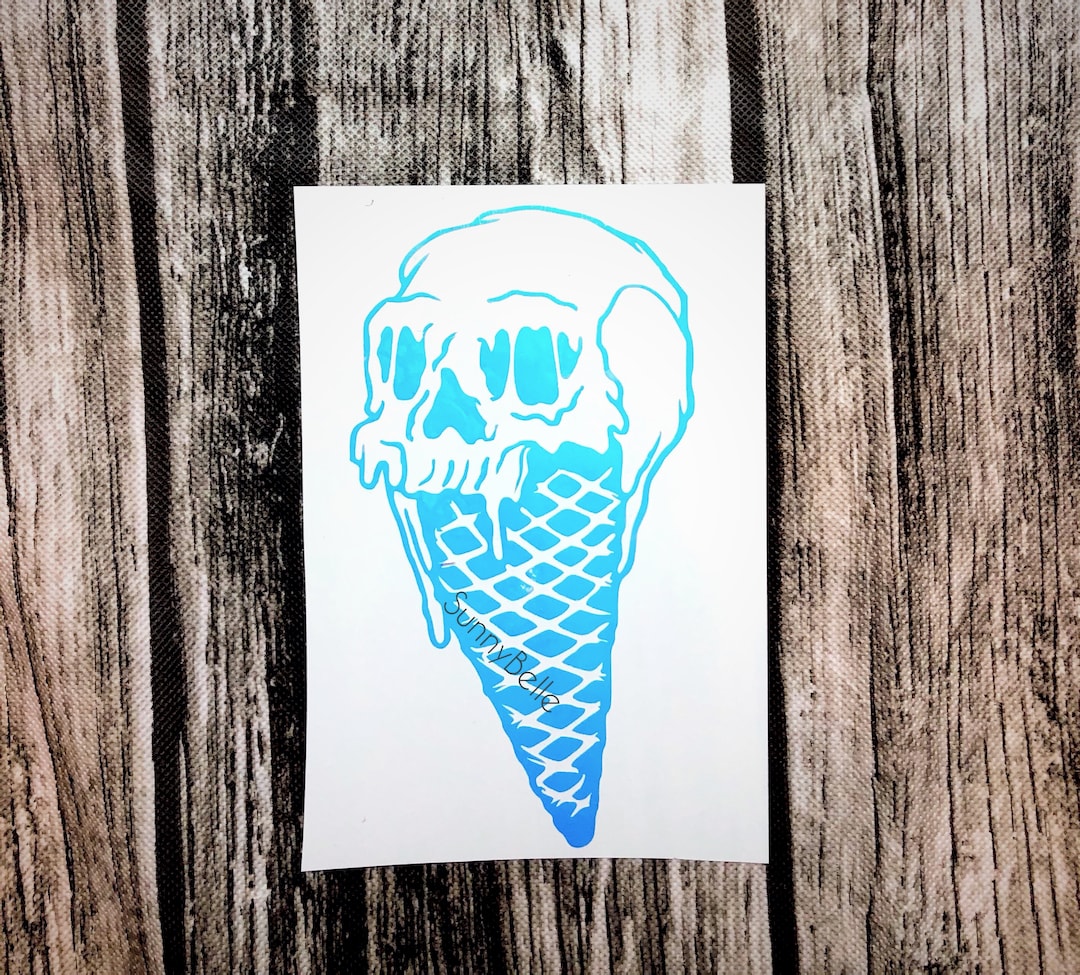 Ice Cream Cone Skull Decal Sticker, Melting Skull Decal, Holographic ...