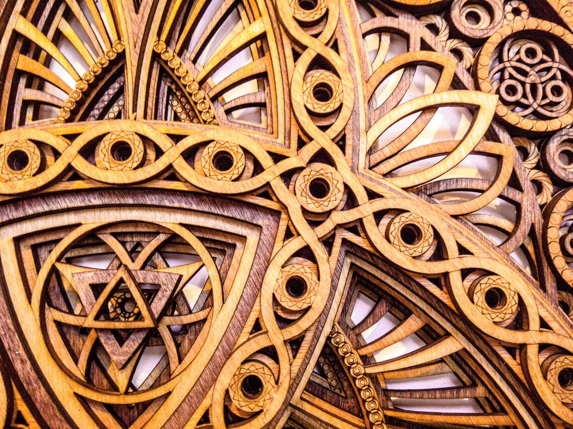 Trinity Mandala Fractal Trefoil Laser Cut Wood Art Stained - Etsy