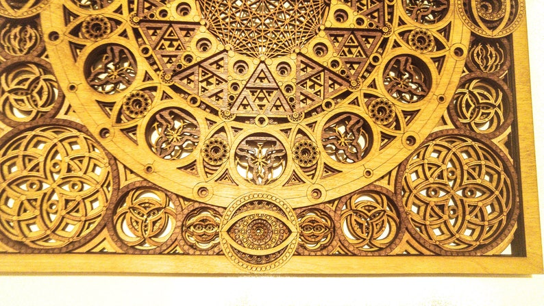 Square Mandala Laser Cut Wood Art Meditation Buddhas Seed of Life Eyes ...