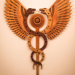 Caduceus Healing Staff Snakes Wings Hermes Multi Layer Laser Cut Wood ...