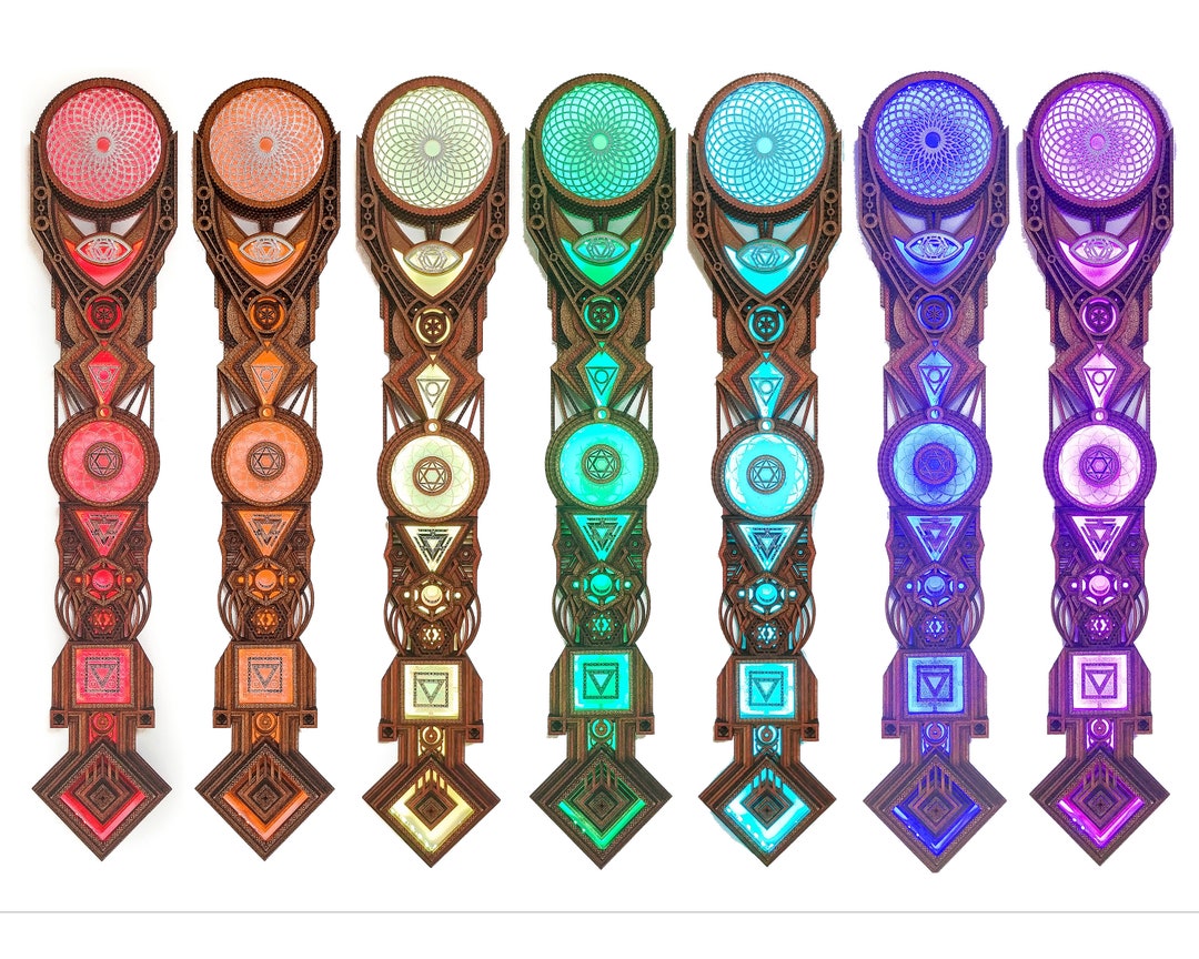 Chakras Light Sculpture Mandala Lamp Laser Cut Wood Art Meditation Yoga ...