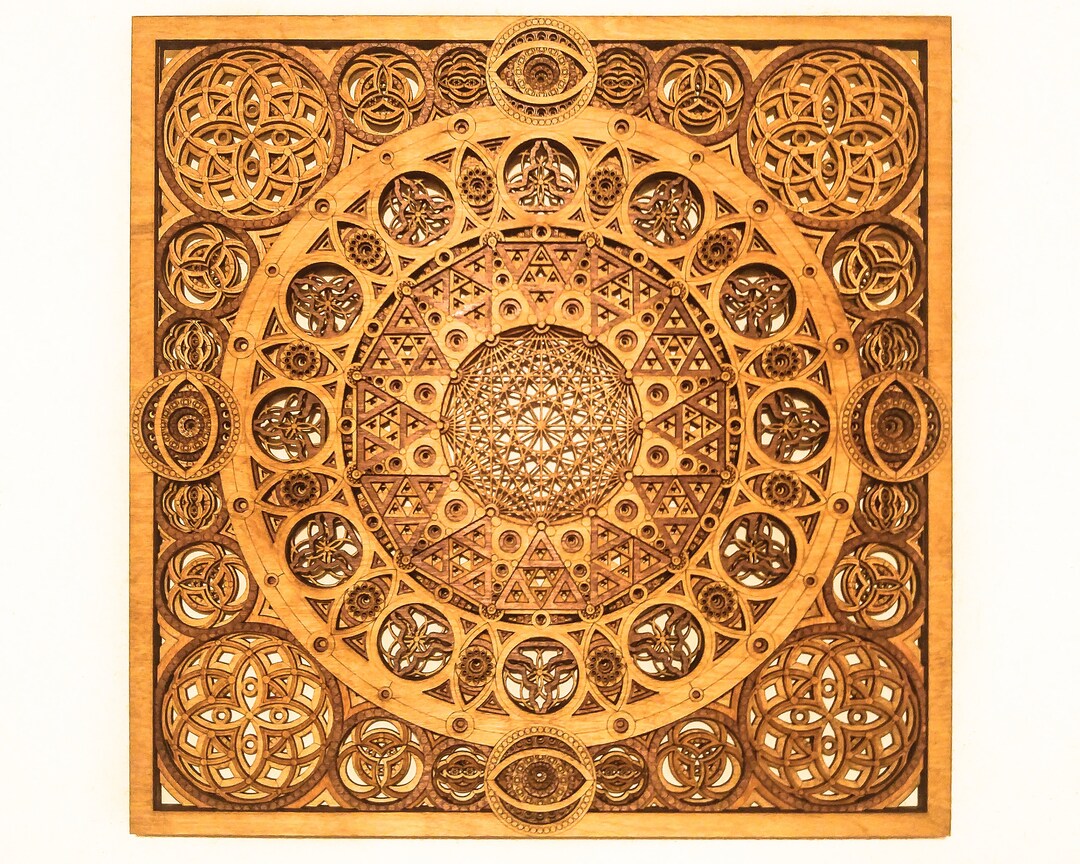 Square Mandala Laser Cut Wood Art Meditation Buddhas Seed of Life Eyes ...