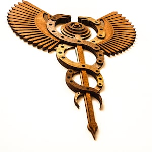 Caduceus Healing Staff Snakes Wings Hermes Multi Layer Laser Cut Wood ...