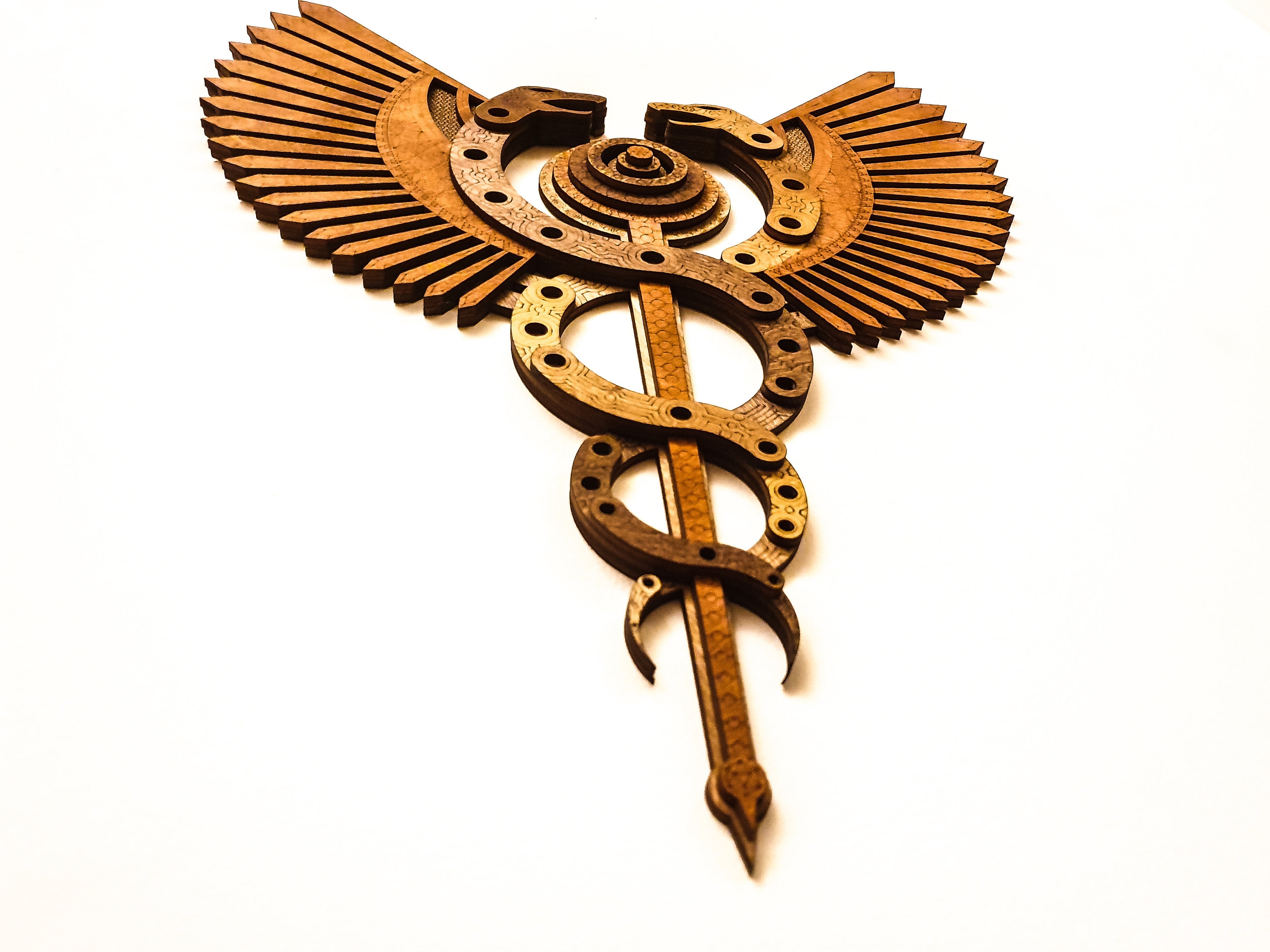 Caduceus Healing Staff Snakes Wings Hermes Multi Layer Laser Cut Wood ...
