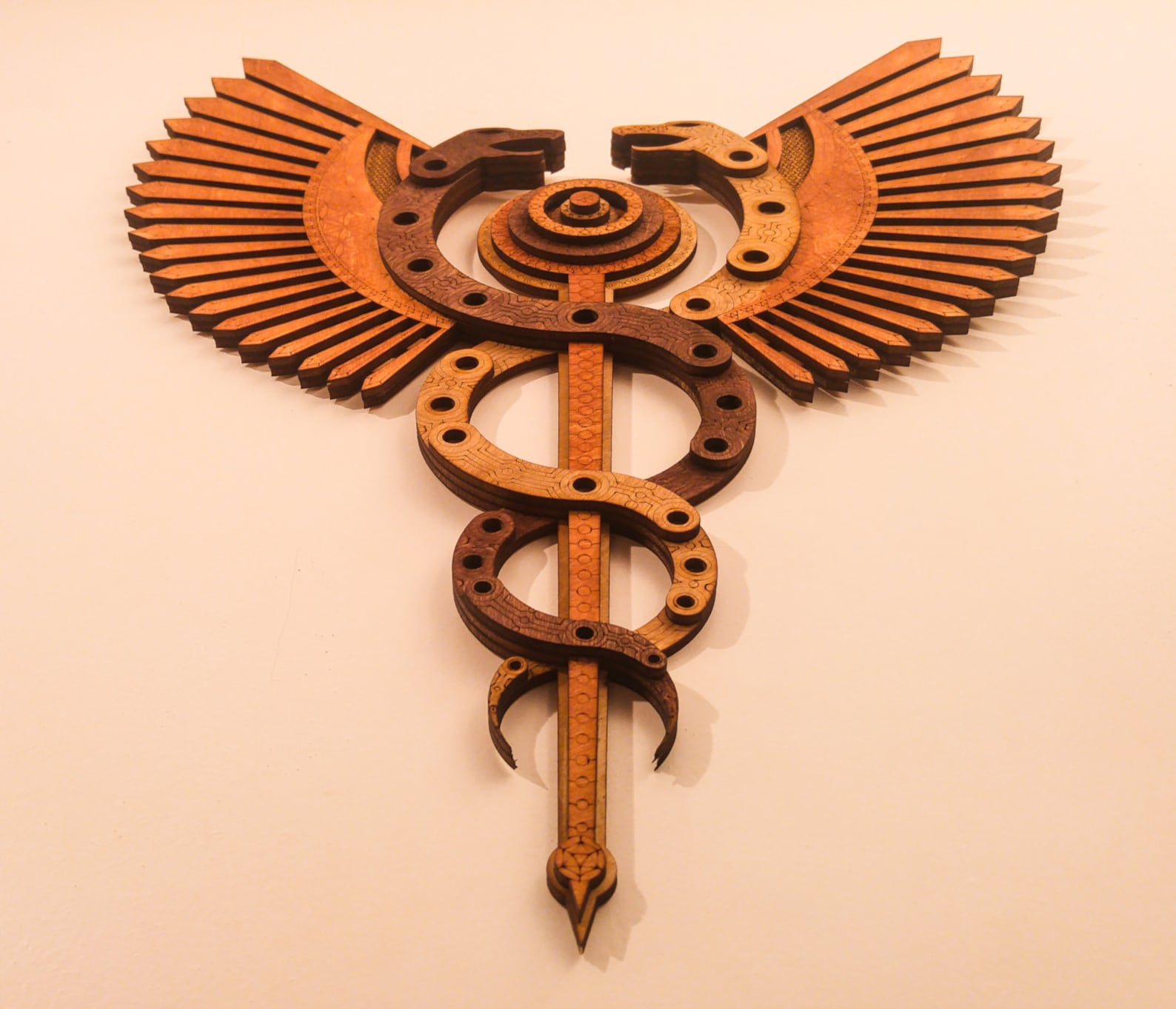 Caduceus Healing Staff Snakes Wings Hermes Multi Layer Laser Cut Wood ...