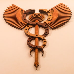 Caduceus Healing Staff Snakes Wings Hermes Multi Layer Laser Cut Wood ...