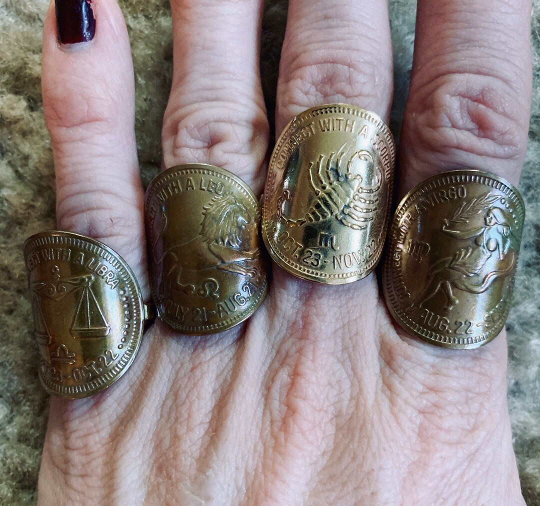 1970s Astrology Sign Peep Show Token Coin Rings - Choose Your Zodiac ...