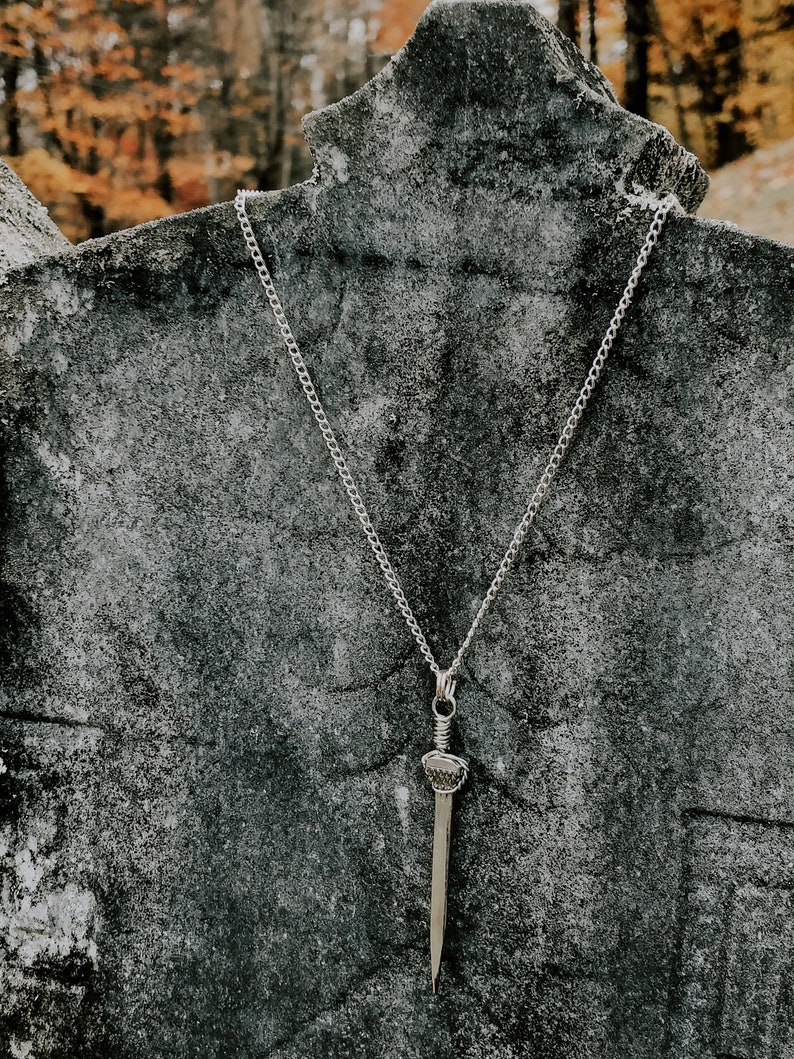 Coffin Nail Pendant Necklace. Hand Wire Wrapped Round Flat Head Coffin Nail Statement Pendant ...