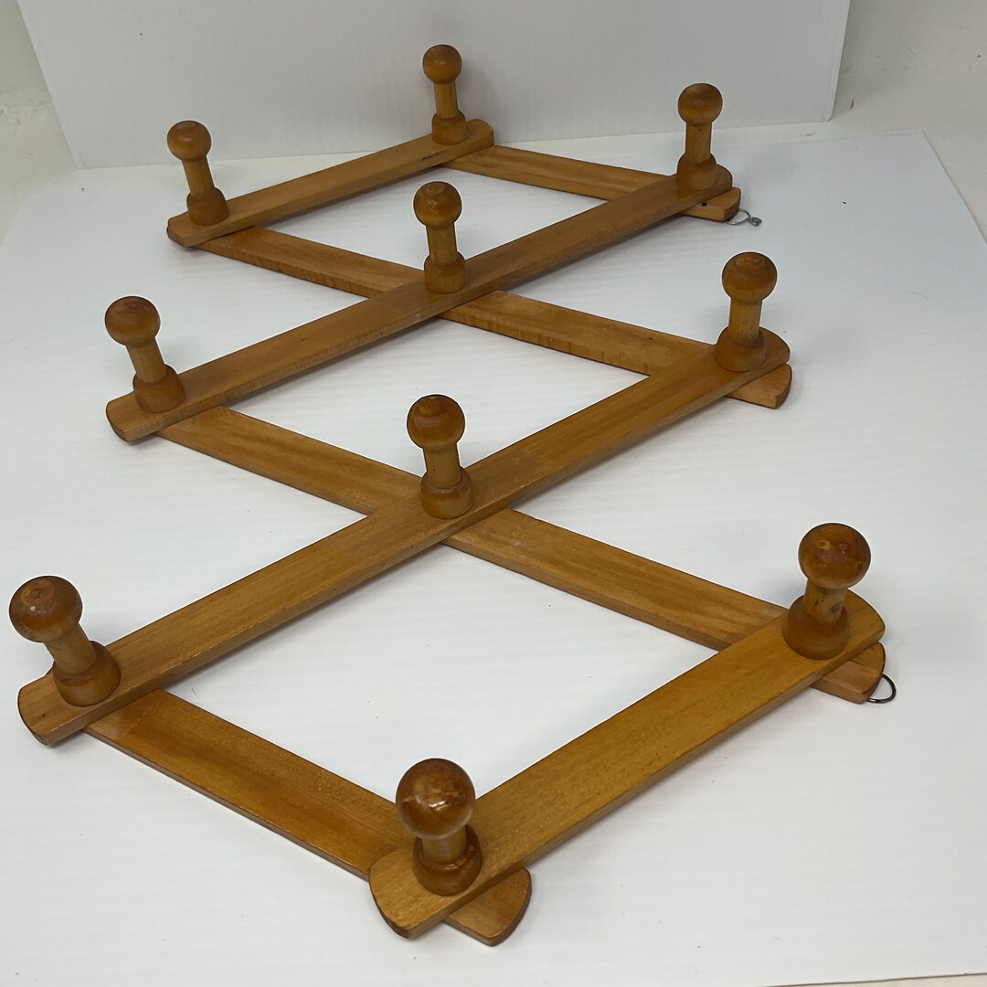 Vintage Accordion Expandable Peg Rack Wood Folding 10 Peg Wooden Hat ...