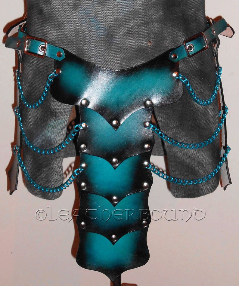 Leather Armor Waist Wrap Unisex in Teal and Black With Chain - Etsy