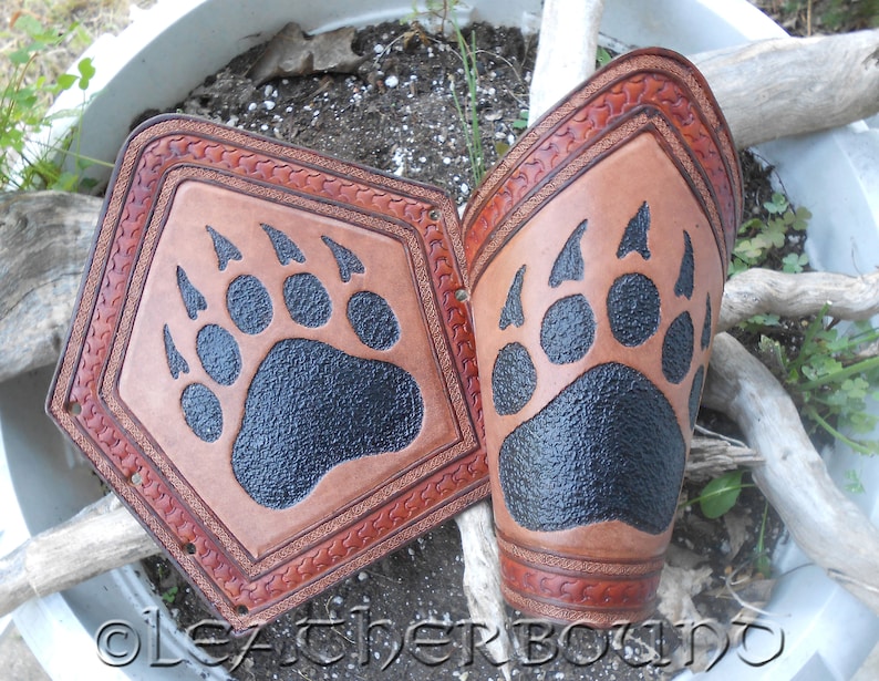 Norse Berserker Bear Paw Tooled Leather Pauldrens and Bracers. - Etsy