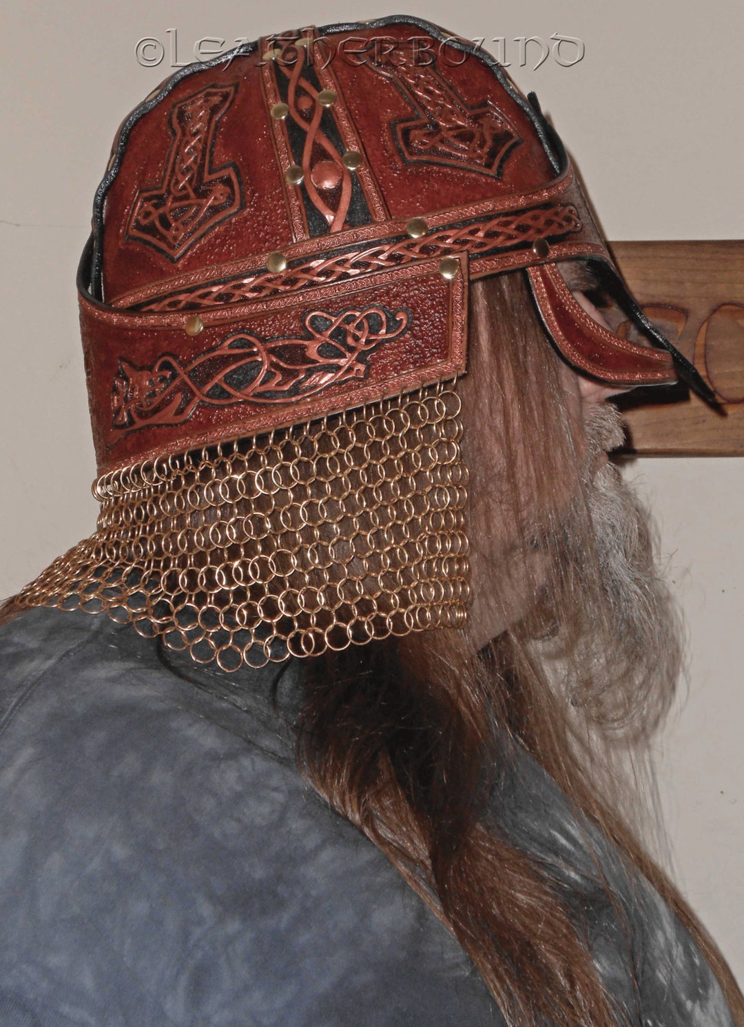 Leather Norse Viking Helm Fully Tooled in High Detail With Chain Mail ...