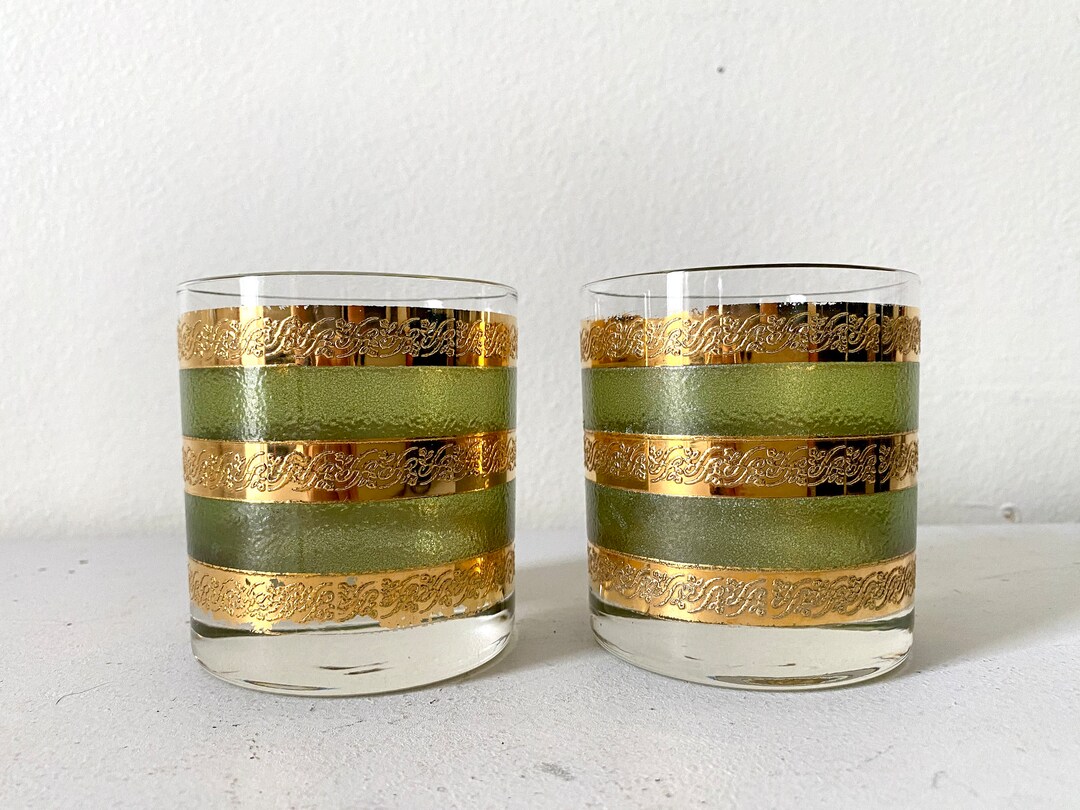Vintage Culver Starlyte 22kt Gold and Green Striped Glasses - Etsy