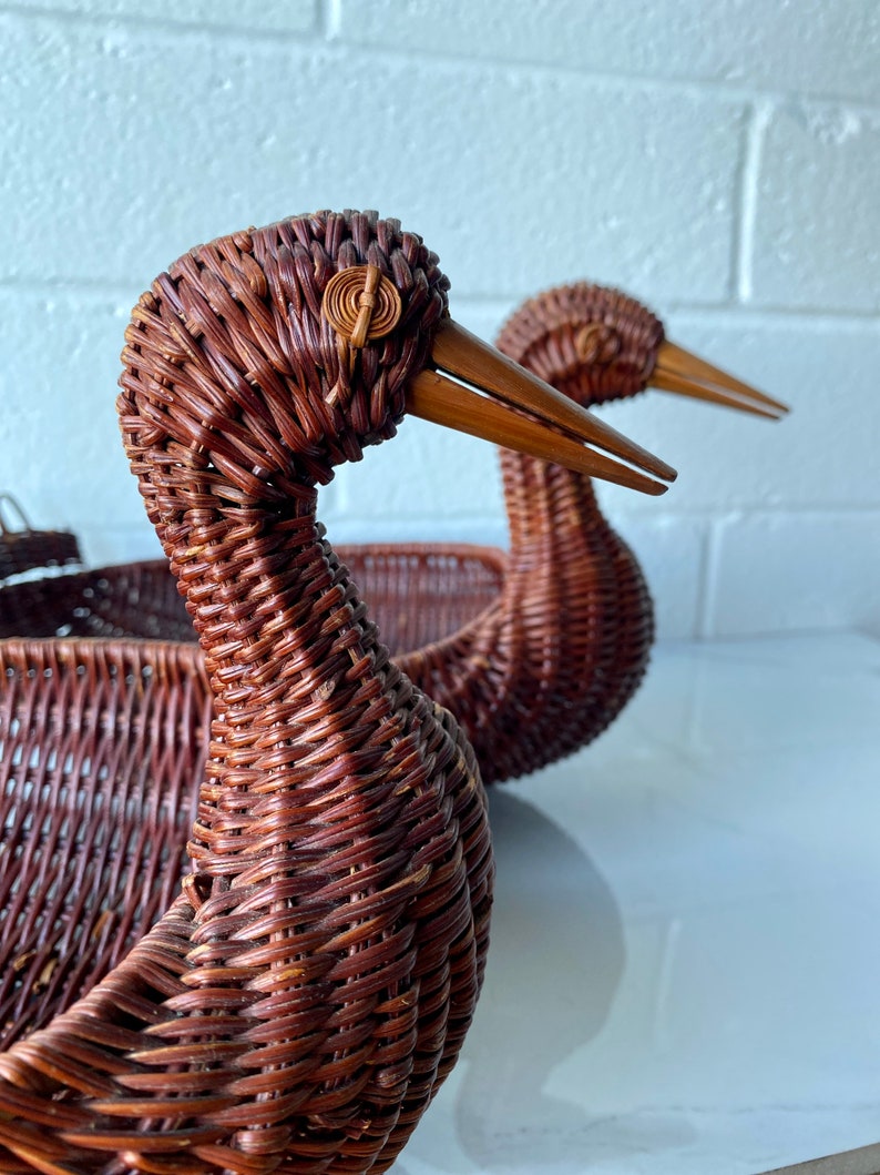 Vintage Rattan Wood Duck Basket Set of 2 - Etsy