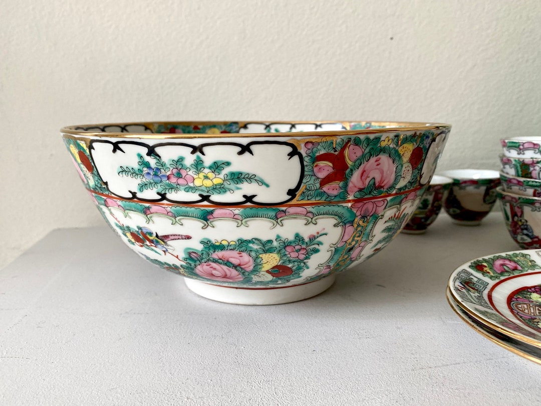 Large Rose Medallion Canton Porcelain Serving Bowl - Etsy